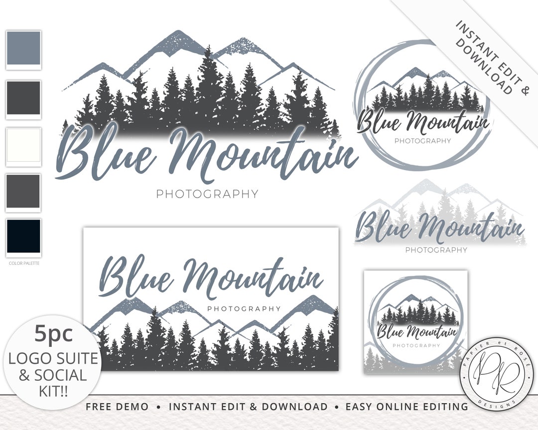 Editable 5pc Mini Kit Logos Suite & Social Package Rustic Mountains ...