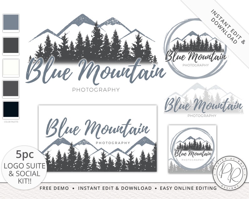 Editable 5pc Mini Kit Logos Suite & Social Package Rustic - Etsy