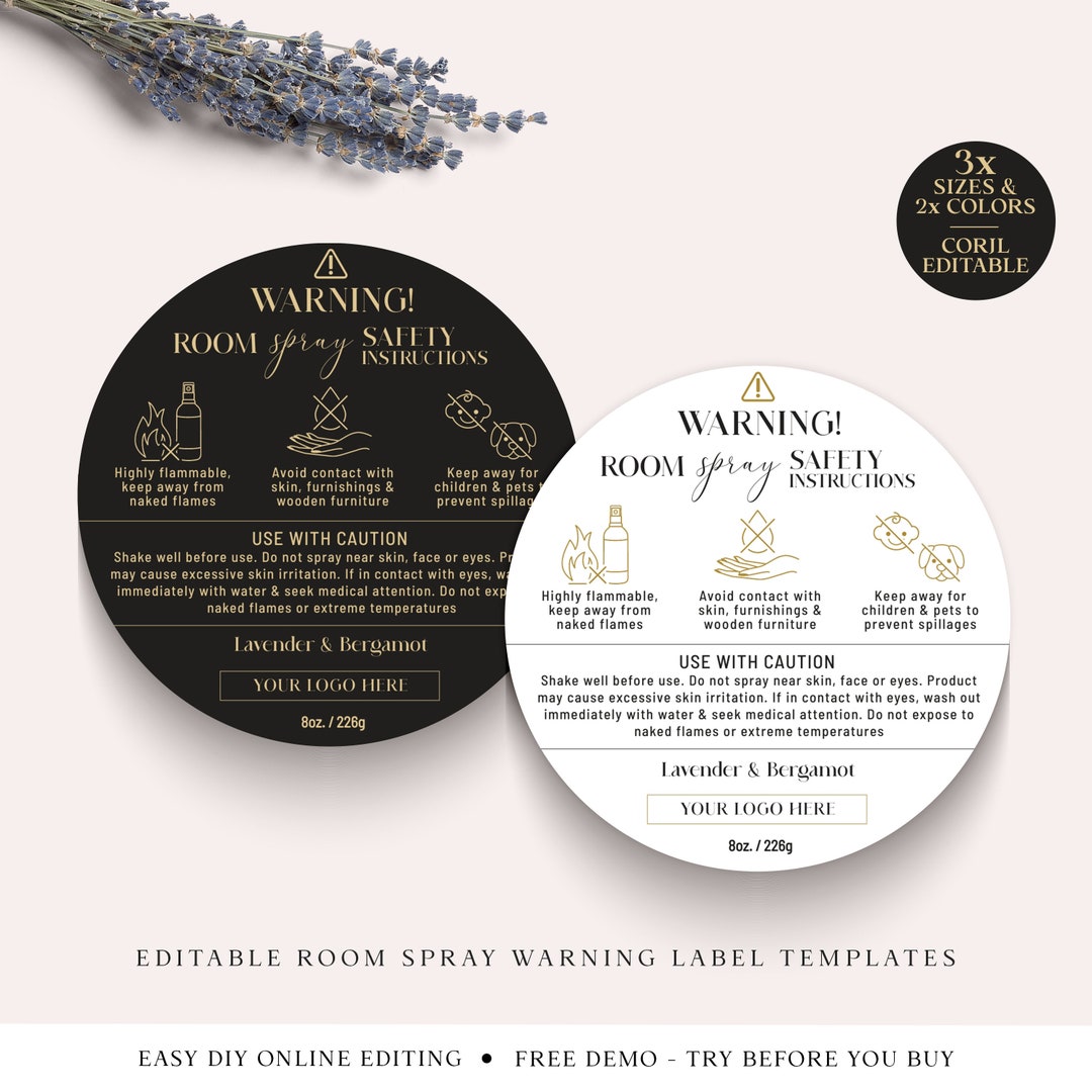 Editable Room Spray Warning Label Template (3 Sizes) DIY Edit Room Mist ...