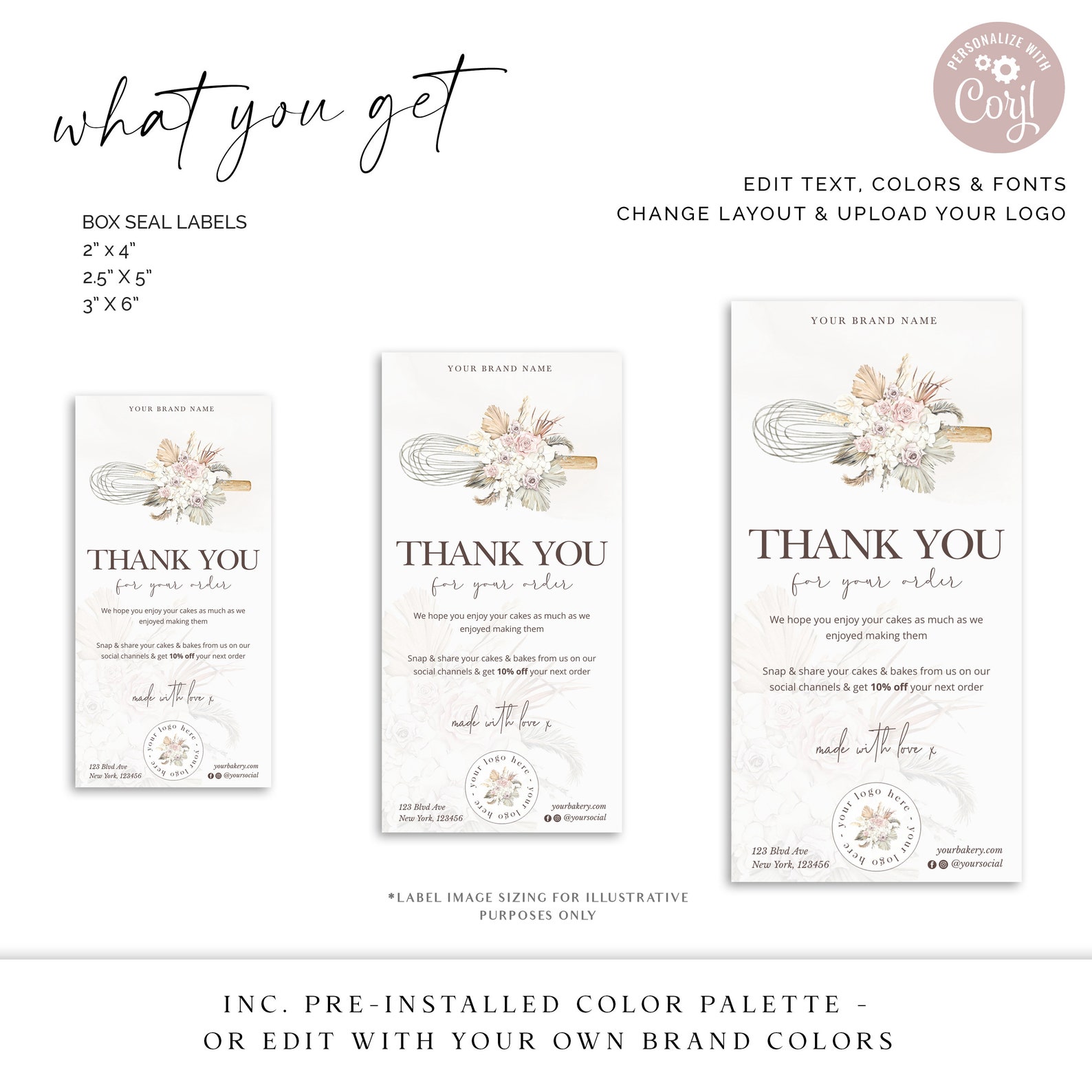 Editable Cake Box Seal Label Template 3 Sizes DIY Edit - Etsy UK