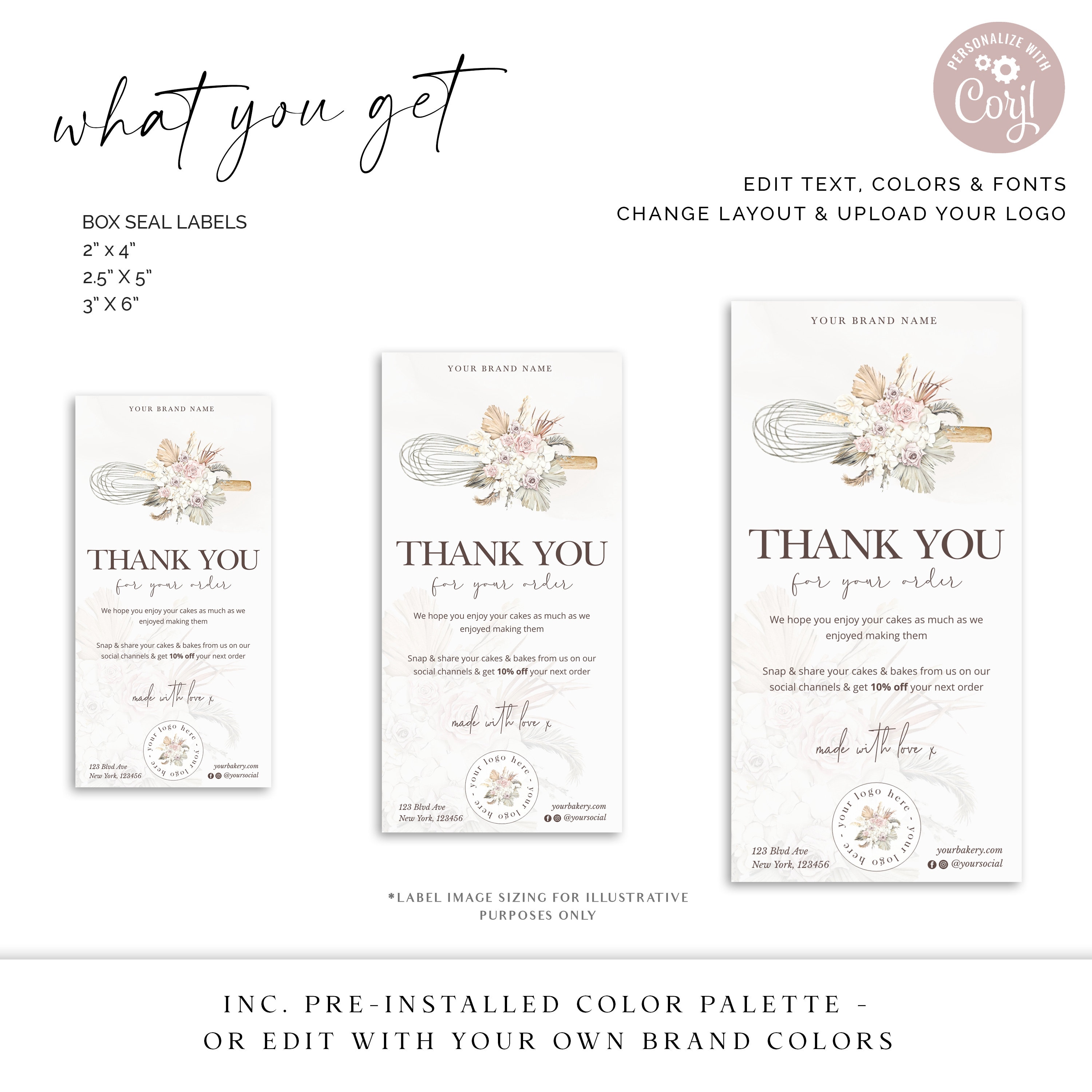 Editable Cake Box Seal Label Template 3 Sizes DIY Edit - Etsy UK