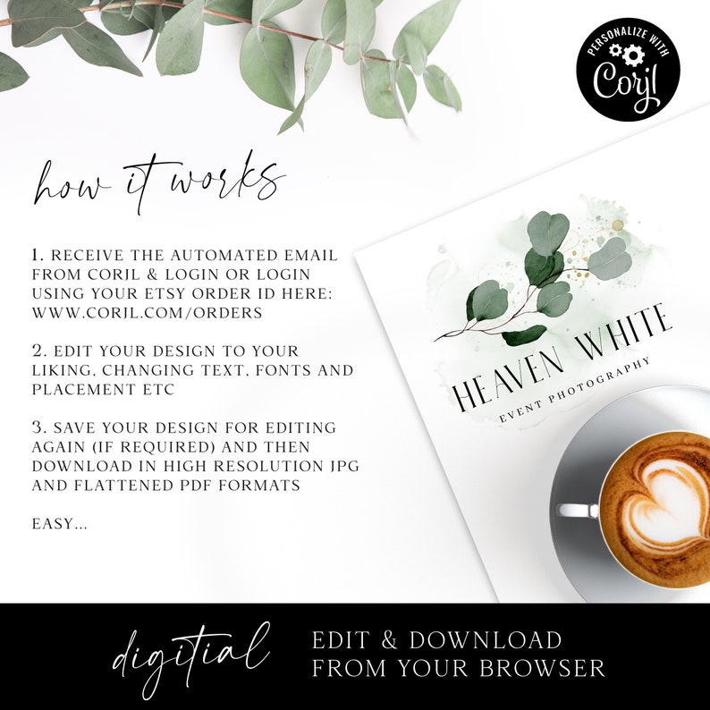 Editable Greenery Logo Template DIY Edit Eucalyptus - Etsy