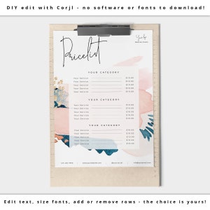 DIY Price List Template, Printable Price Guide, Editable Business Price ...