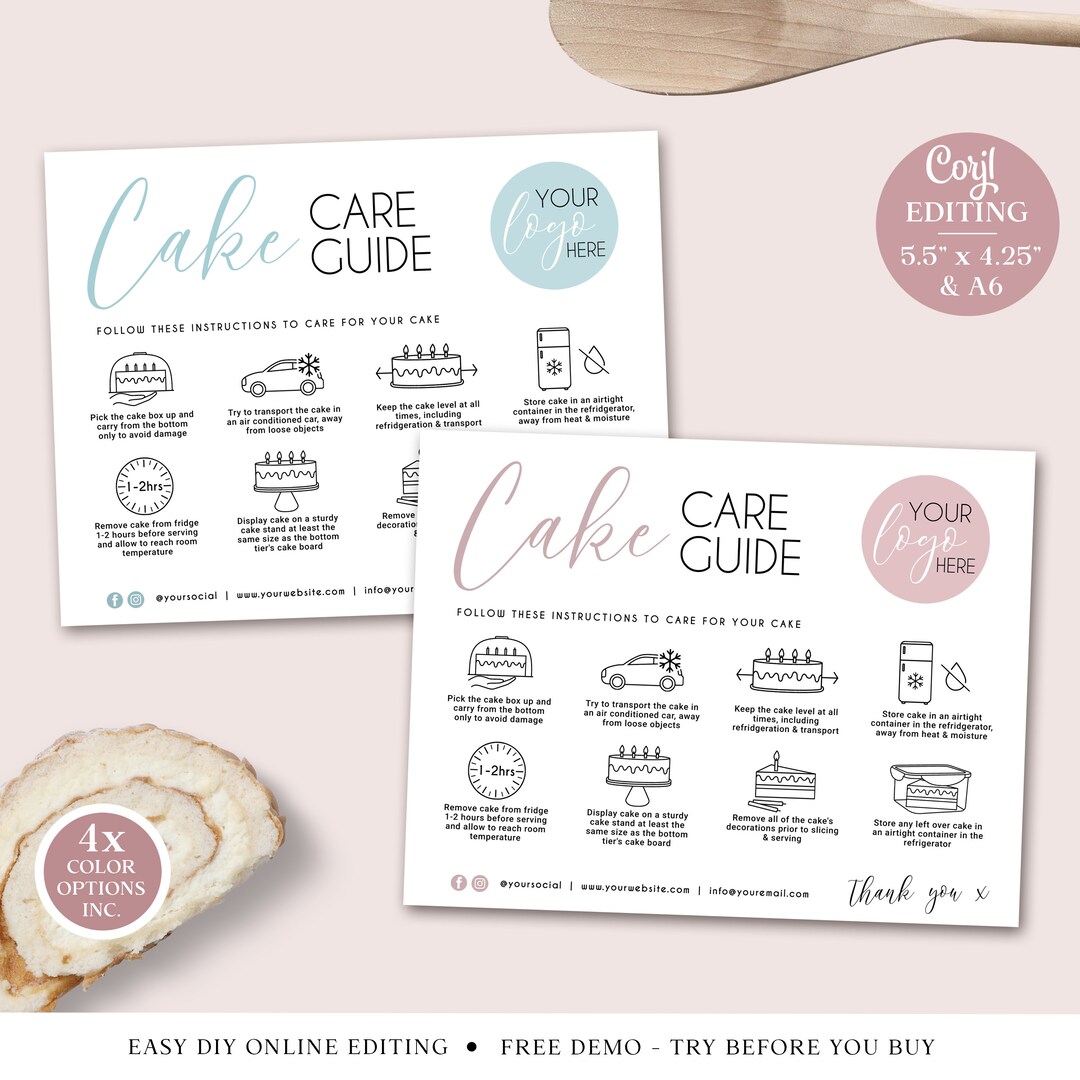 Cake Care Guide Editable Template, Printable Cake Care Card, Minimalist ...