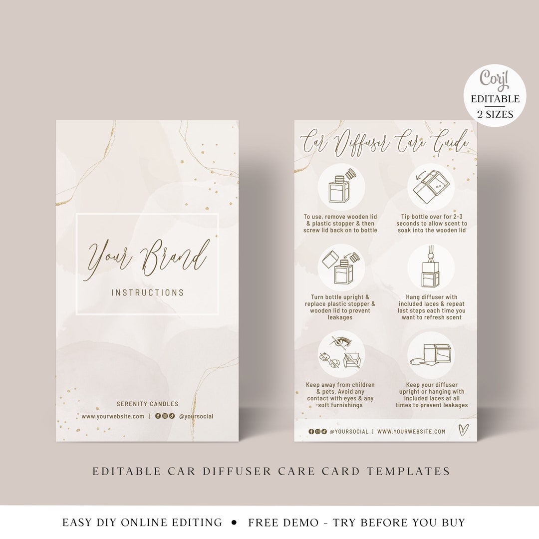 Car Diffuser Care Guide Editable Template, Abstract DIY Edit Car Air ...
