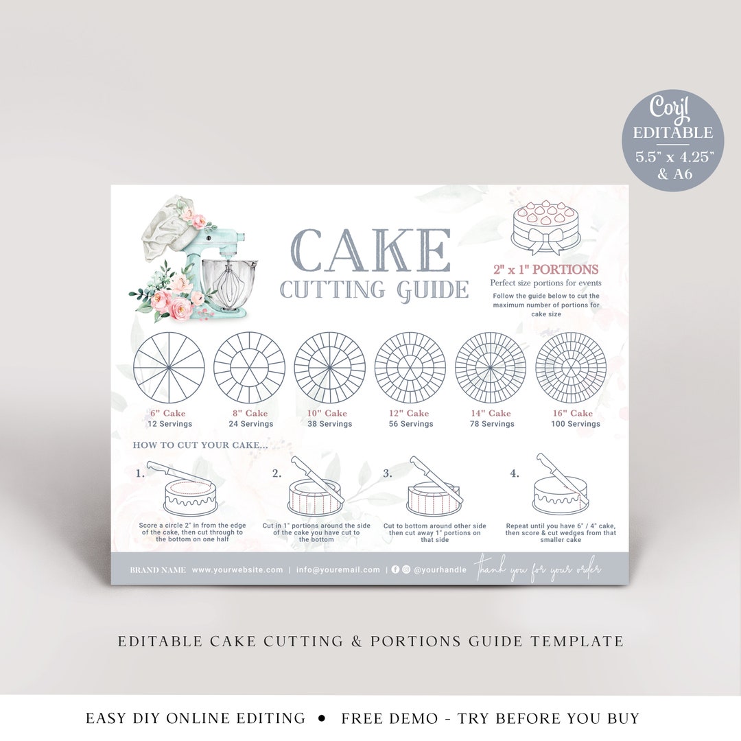 Party Cake Cutting Guide Editable Template, (2 Sizes) Printable Bakery ...