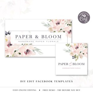 Editable Boho Facebook Cover Template, DIY Edit Watercolor Floral ...