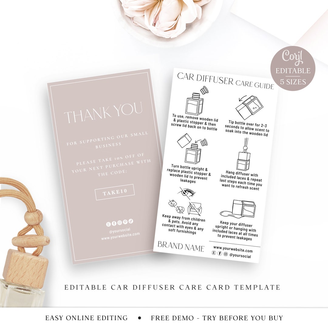 Car Diffuser Care Guide Editable Template, Minimalist DIY Edit Car Air ...