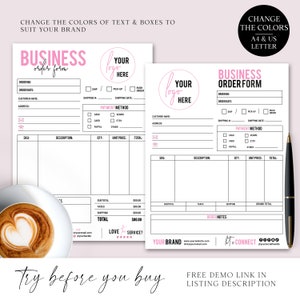 Business Order Form Editable Template, 2 Sizes Minimalist Company ...