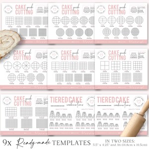 Editable Cake Cutting Guide 9 X Templates Bundle, Printable Wedding ...