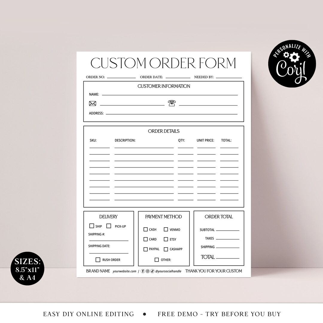 Order Form Editable Template Crafters Order Form Etsy Shop - Etsy