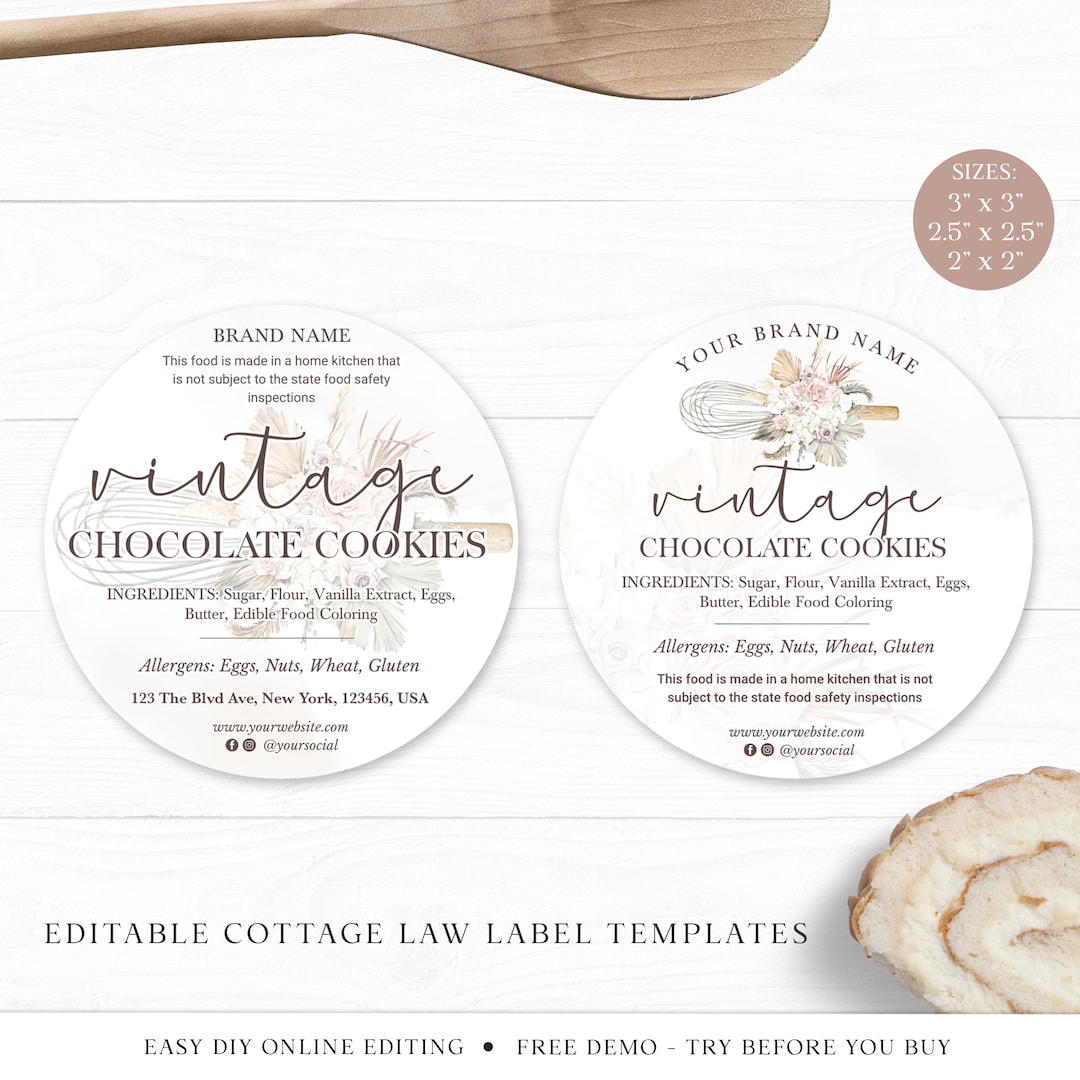 Cottage Law Label Template 3 Sizes Bakery Food License Editable ...