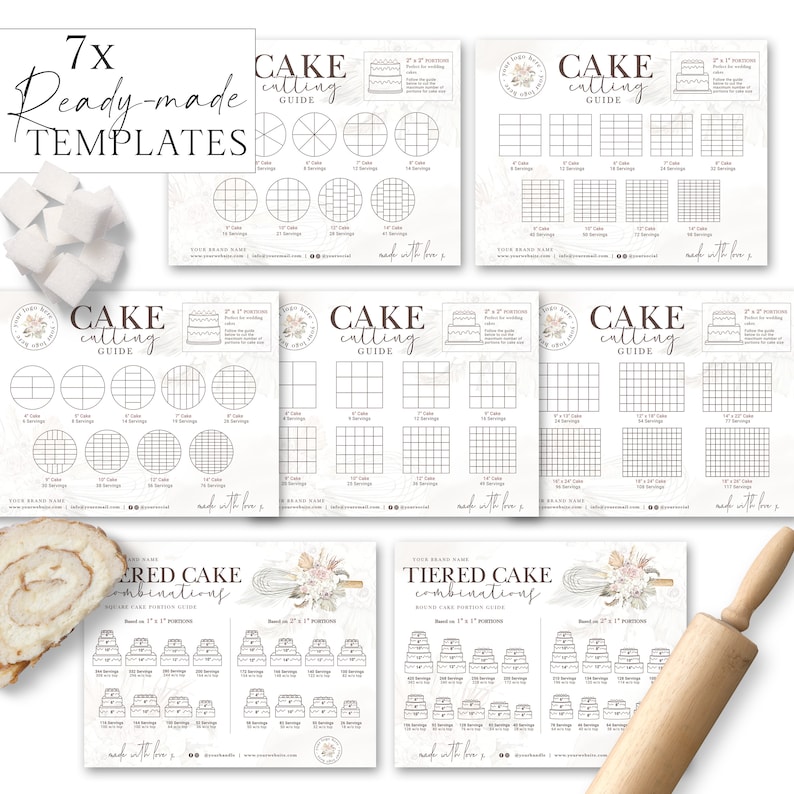 Editable Cake Cutting Guide 7 X Templates Bundle Printable - Etsy