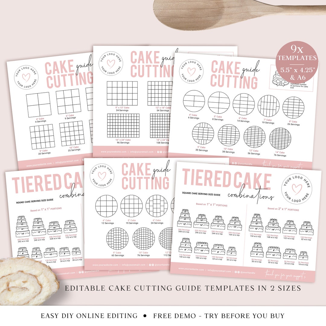 Editable Cake Cutting Guide 9 X Templates Bundle, Printable Wedding ...