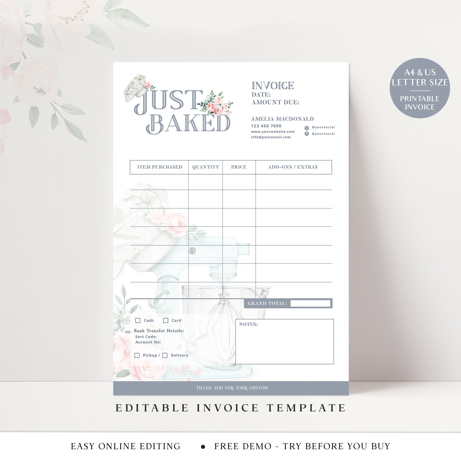 Editable Invoice Template DIY Edit Business Invoice Form - Etsy