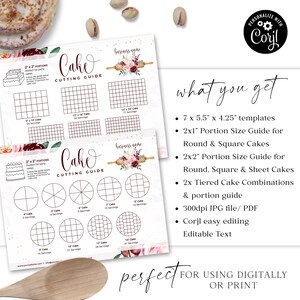 Editable Cake Cutting Guide 7 X Templates Bundle, Printable Wedding ...