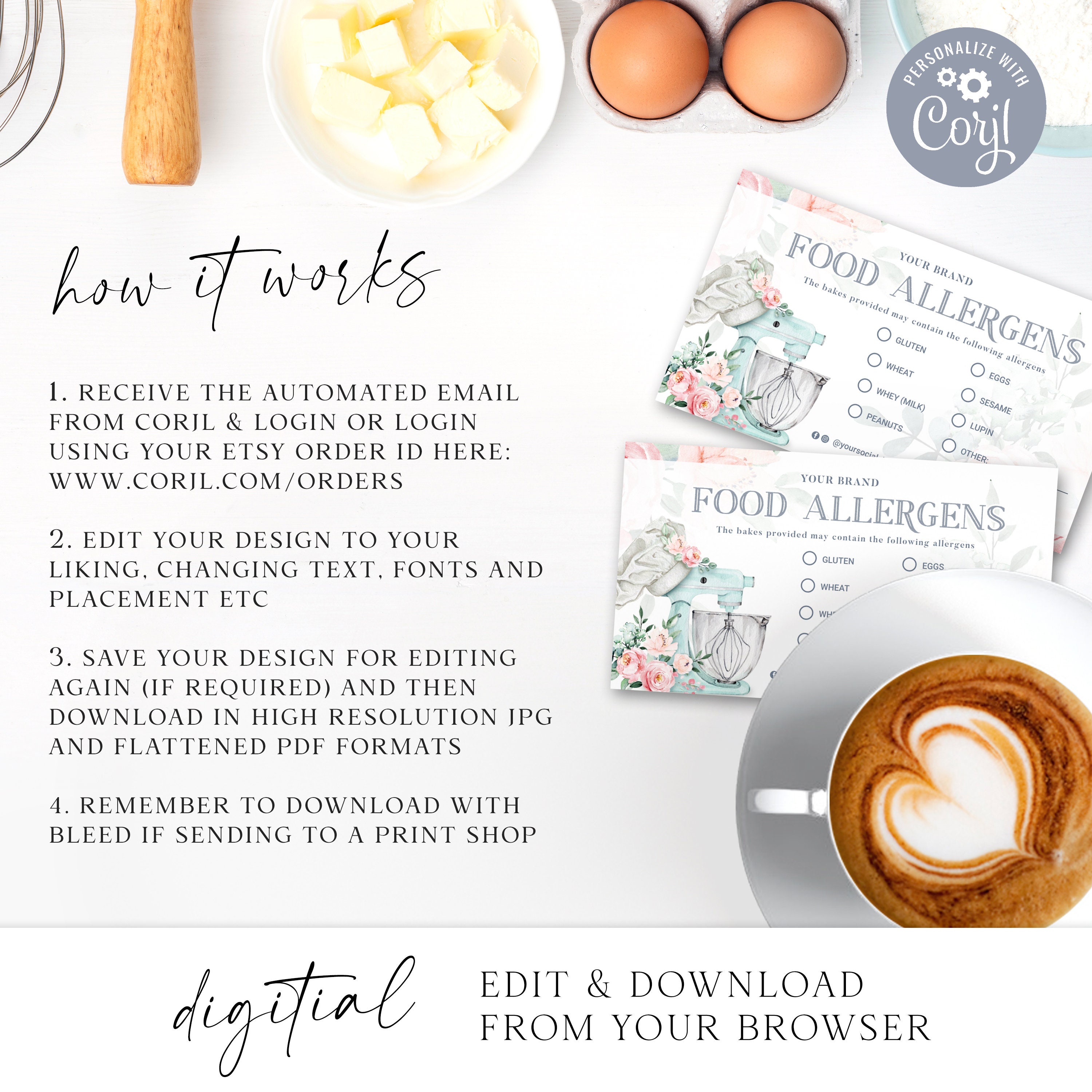 Bakery Allergen Card Editable Template DIY Edit Cake Maker - Etsy Canada