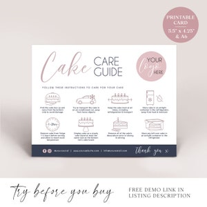 Cake Care Guide Editable Template, Printable Cake Care Card, Minimalist ...