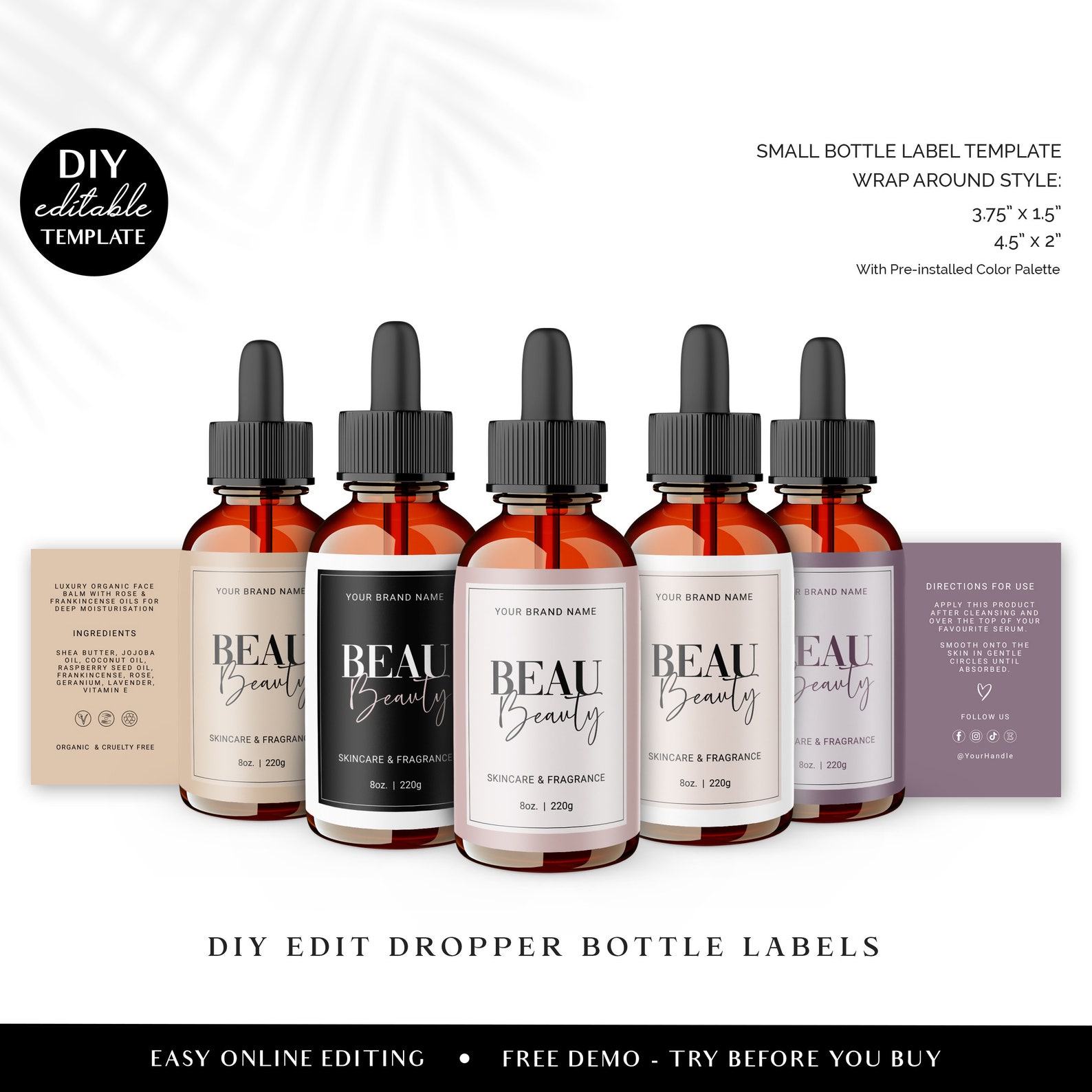 Dropper Bottle Label Template Editable 2 Sizes Premade DIY - Etsy UK