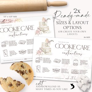 Editable Cookie Care Card, (2 Sizes) Printable Cookies Care Template ...