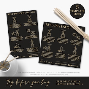 Editable Reed Diffuser Care Card Template, 5 SIZES Room Diffuser ...