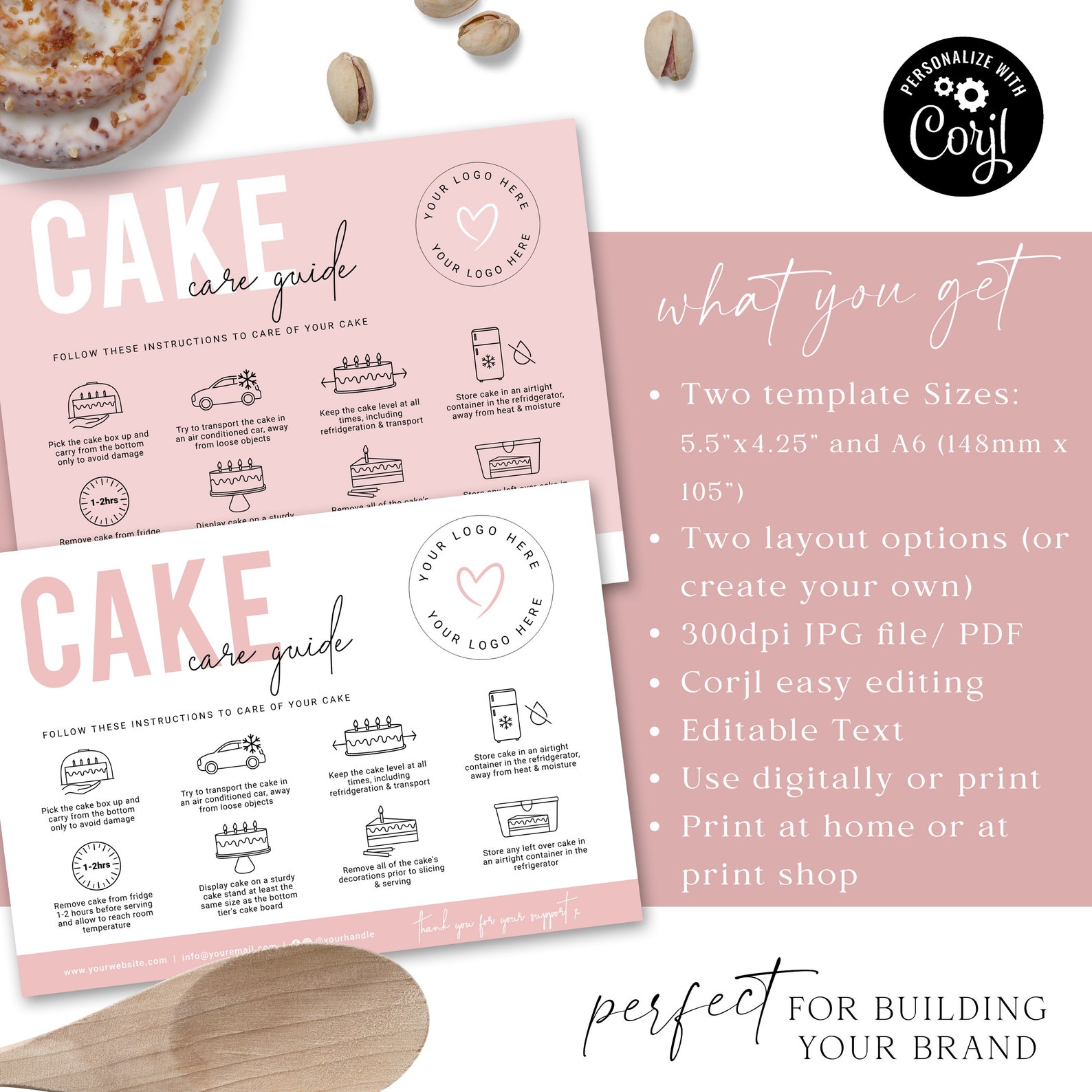 Editable Cake Care Card 2 Sizes Printable Cake Care Template - Etsy UK