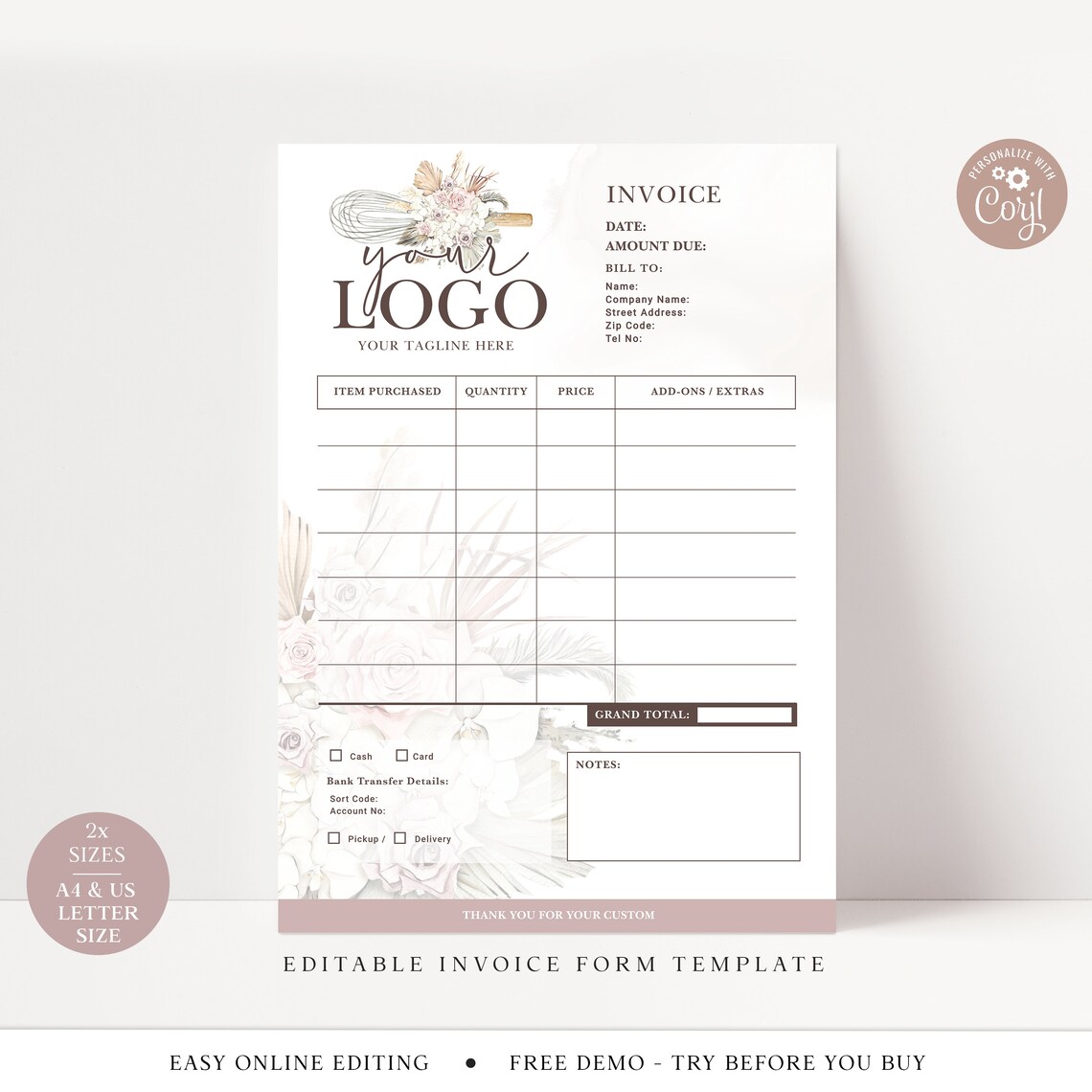 Editable Invoice Template DIY Edit Business Invoice Form - Etsy