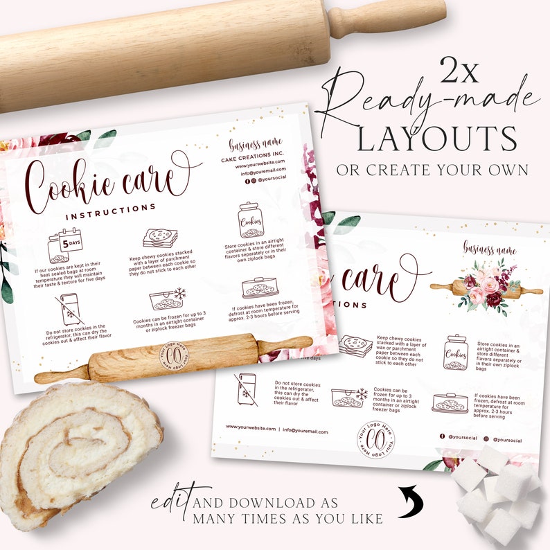 Editable Cookie Care Card Printable Cookies Care Template - Etsy