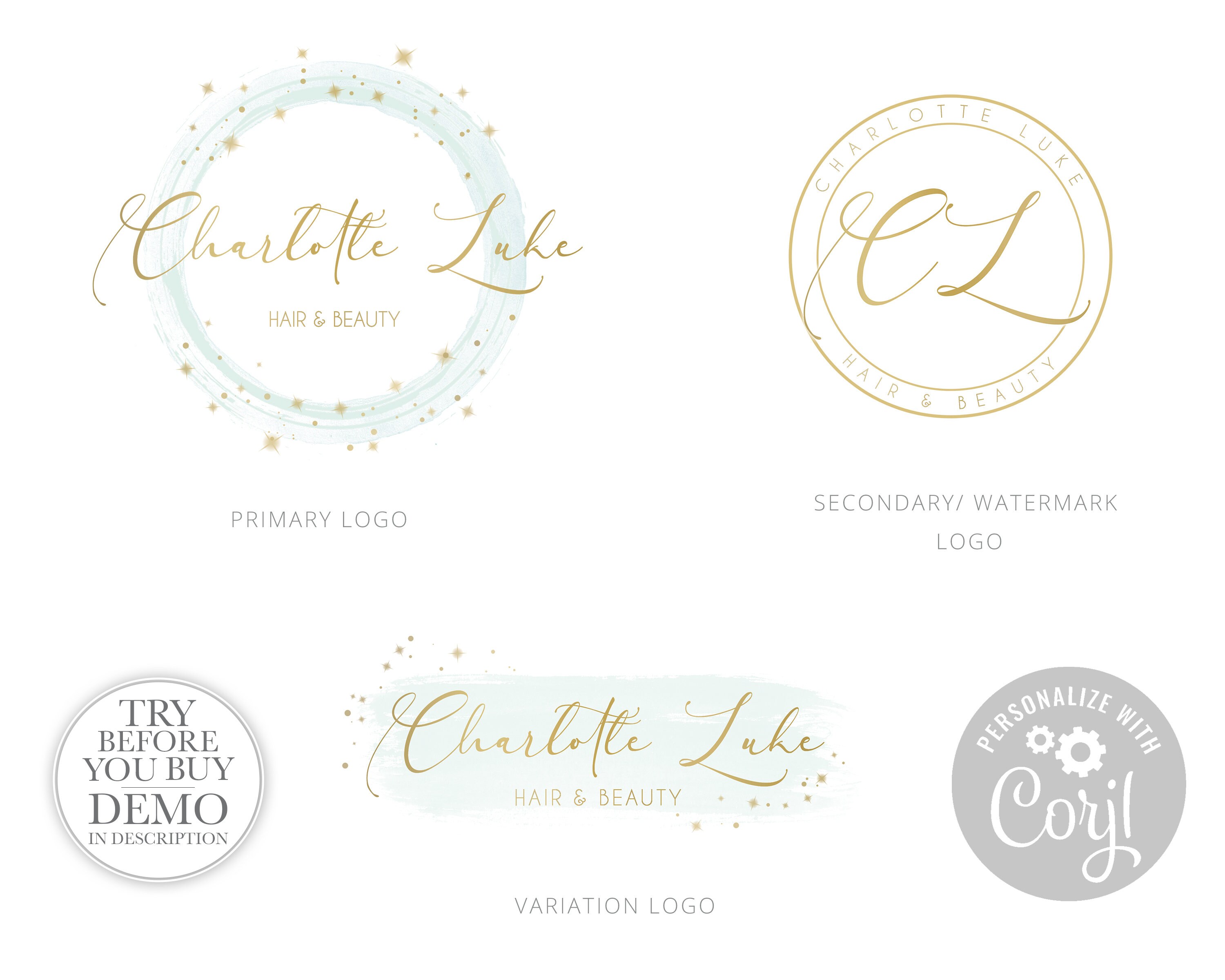 Editable 3 X Logo Suite Instant Download Turquoise and Gold - Etsy