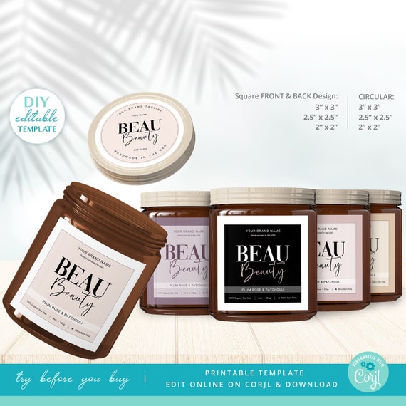 Editable Label Template Set 6 Sizes DIY Customized Square - Etsy