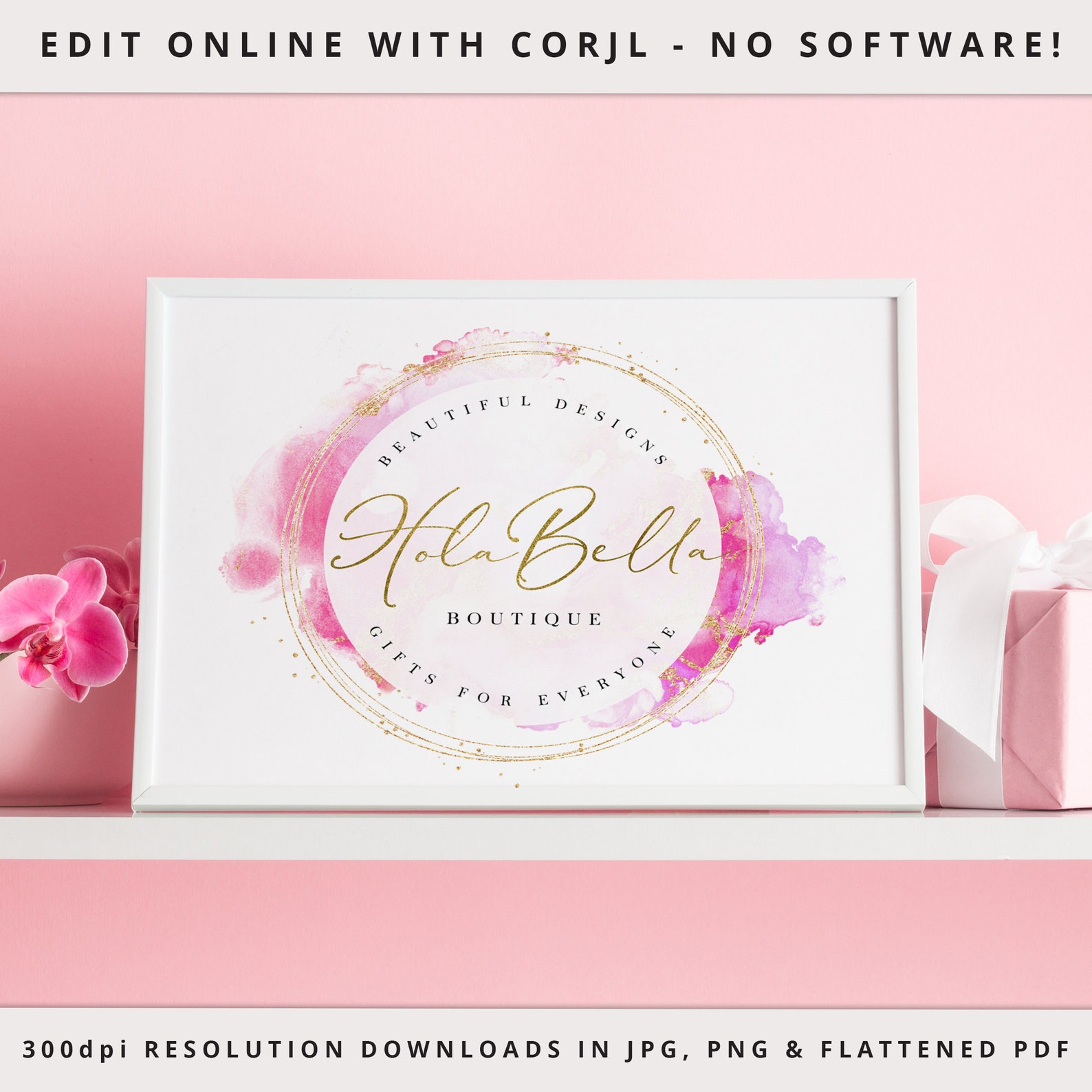 DIY Pink Logo Template Marble Watercolor & Gold Glitter Logo - Etsy