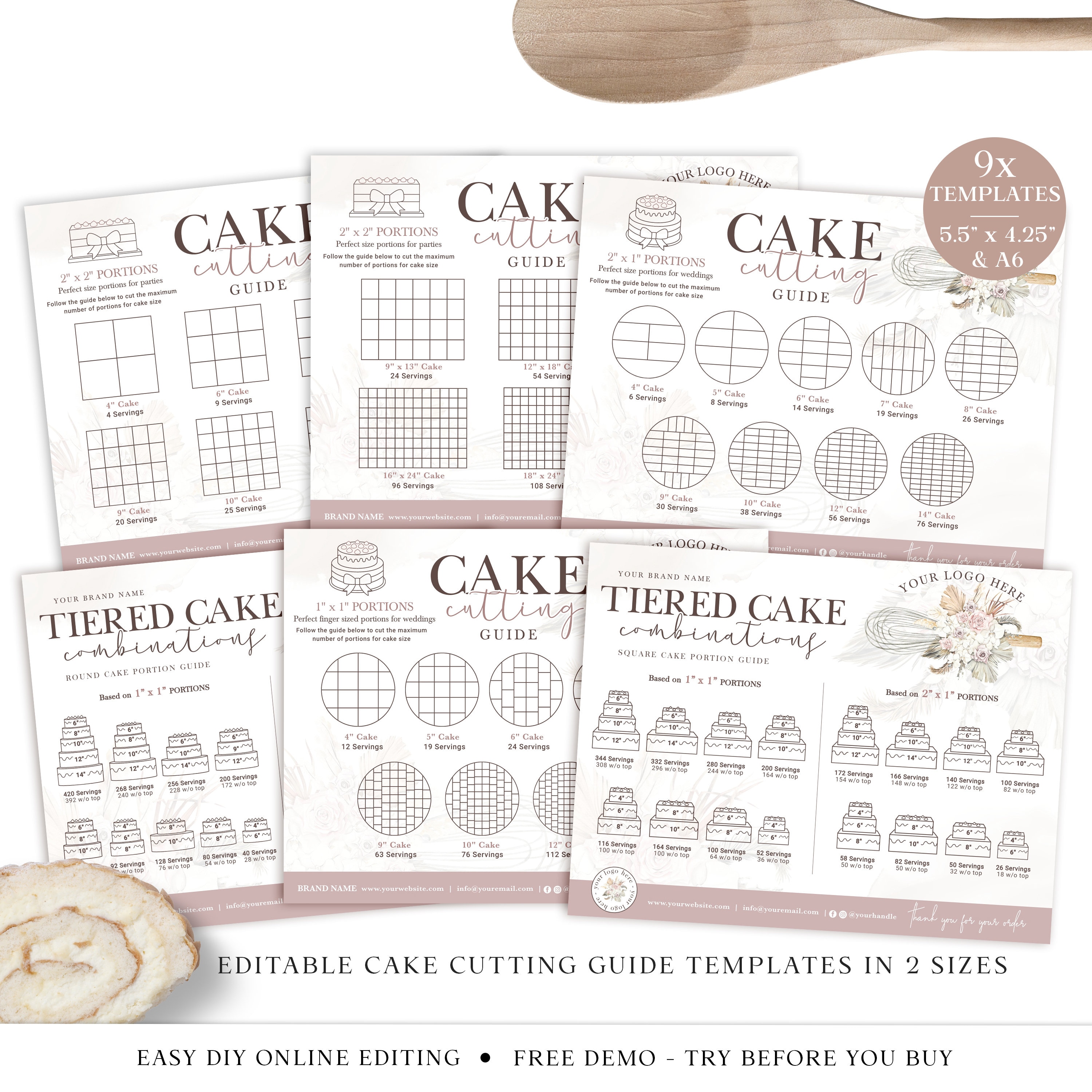 Editable Cake Cutting Guide 9 x Templates Bundle Printable - Etsy México