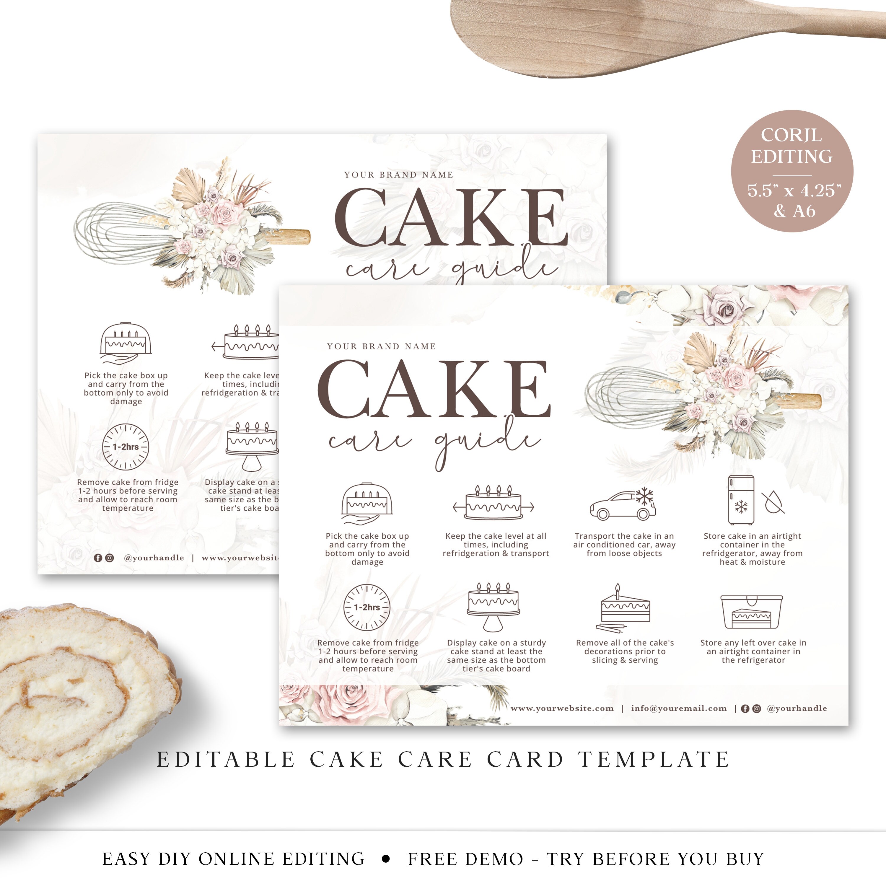 Editable Cake Care Card 2 Sizes Printable Rustic Cake Care - Etsy UK