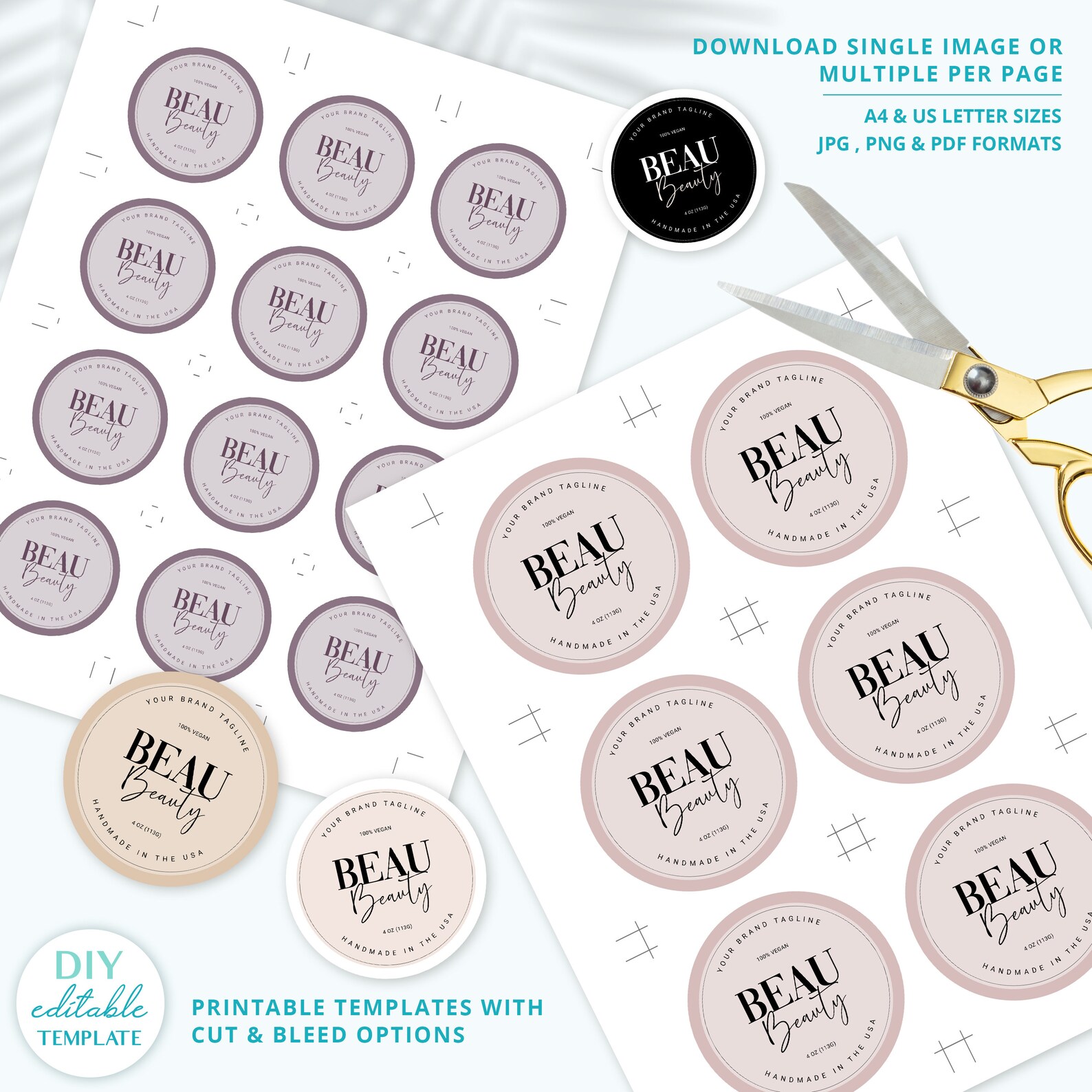 Editable Circle Label Template 3 Sizes Customized DIY | Etsy UK