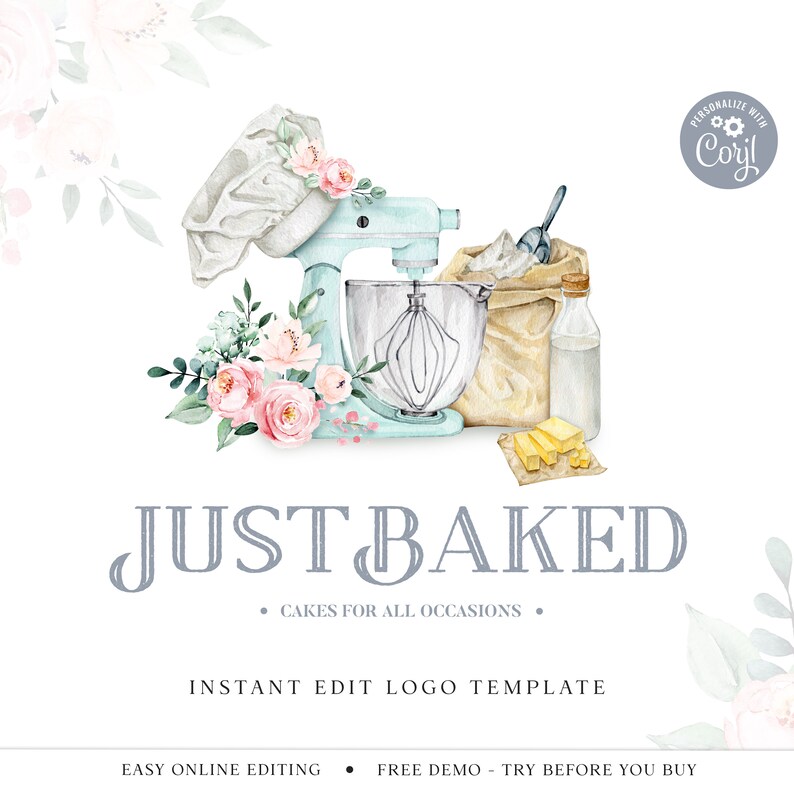 Editable Bakery Logo Template Instant Edit Watercolor Mixer - Etsy UK