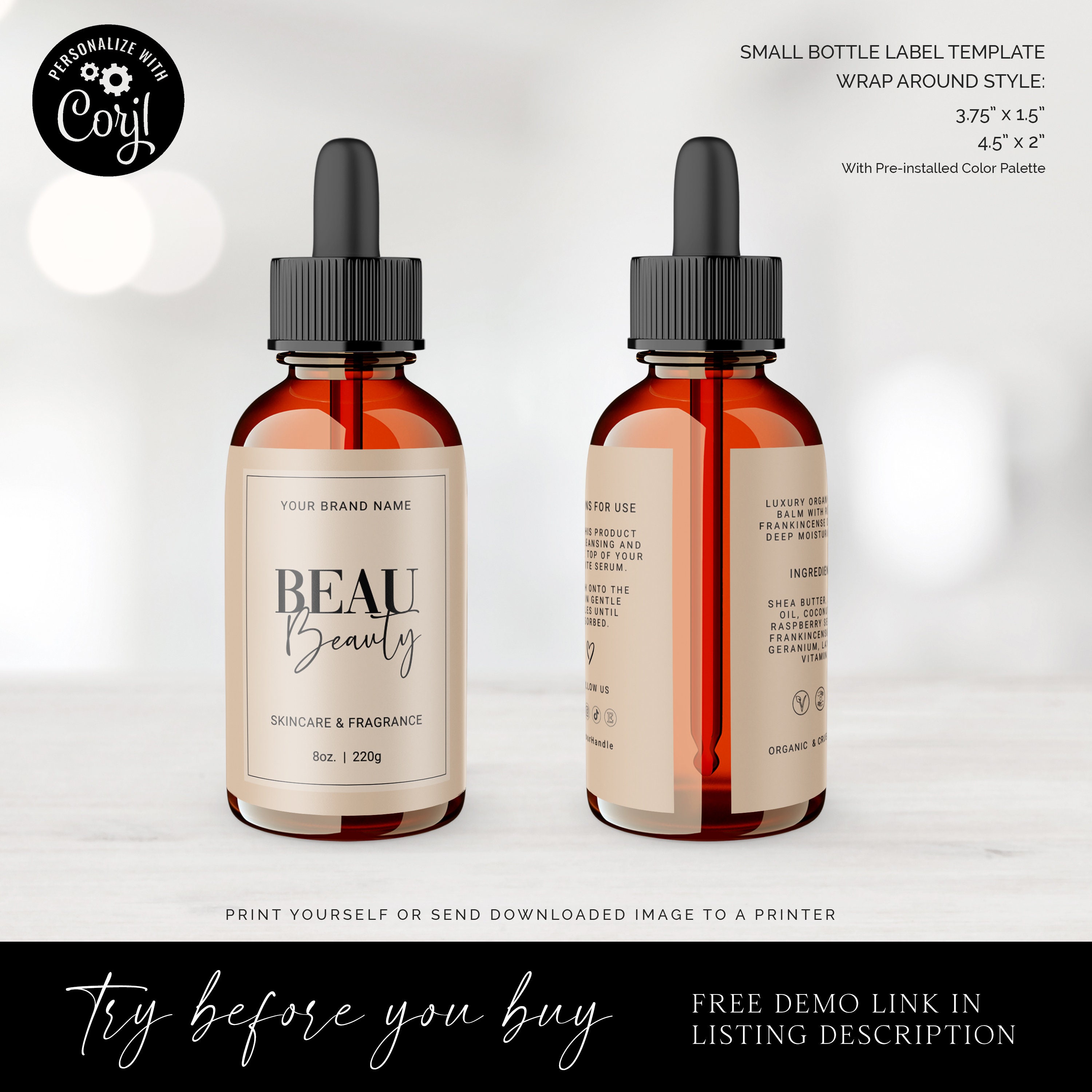 Dropper Bottle Label Template Editable 2 Sizes Premade DIY - Etsy UK