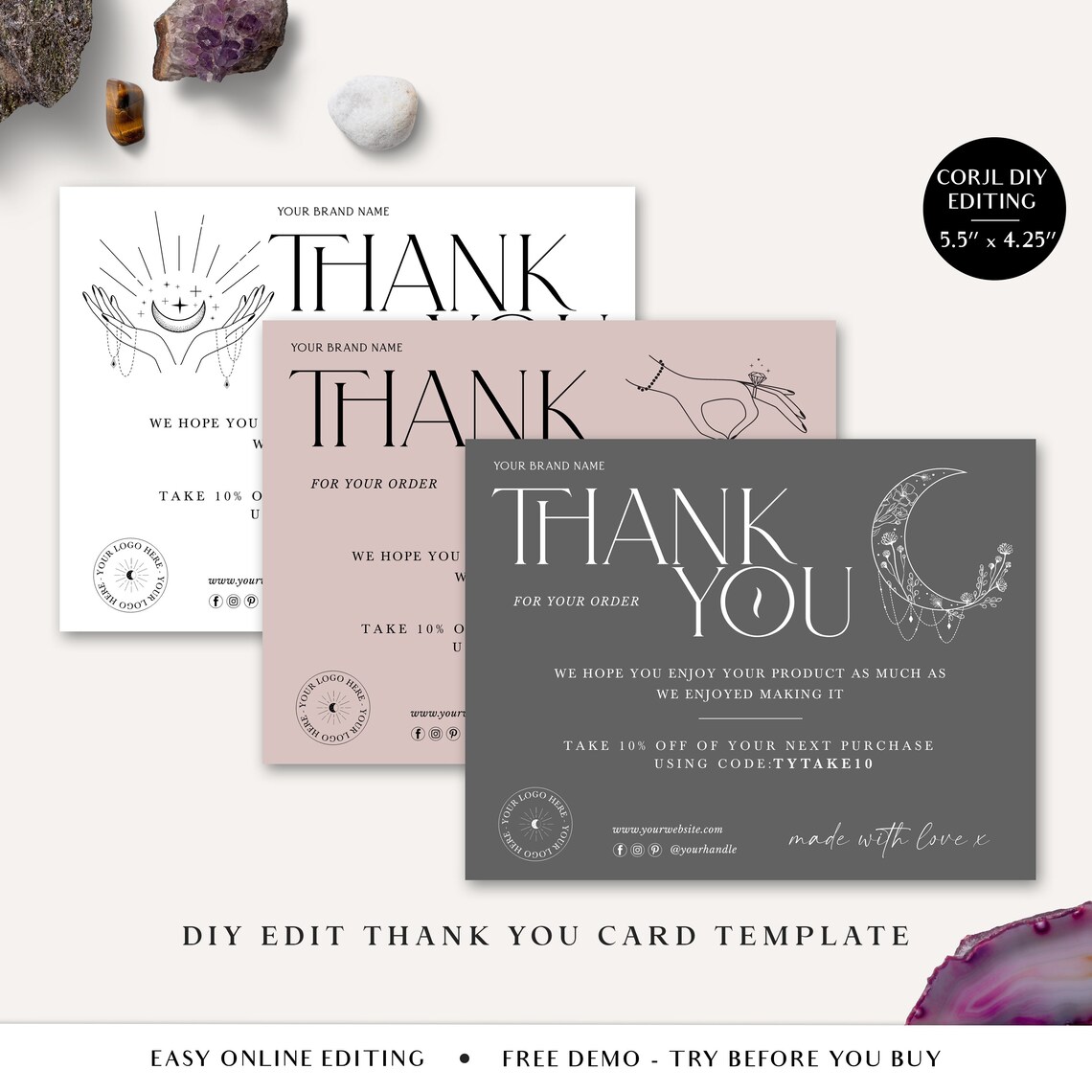 Editable Thank You Card Template DIY Edit Thank You for Your - Etsy