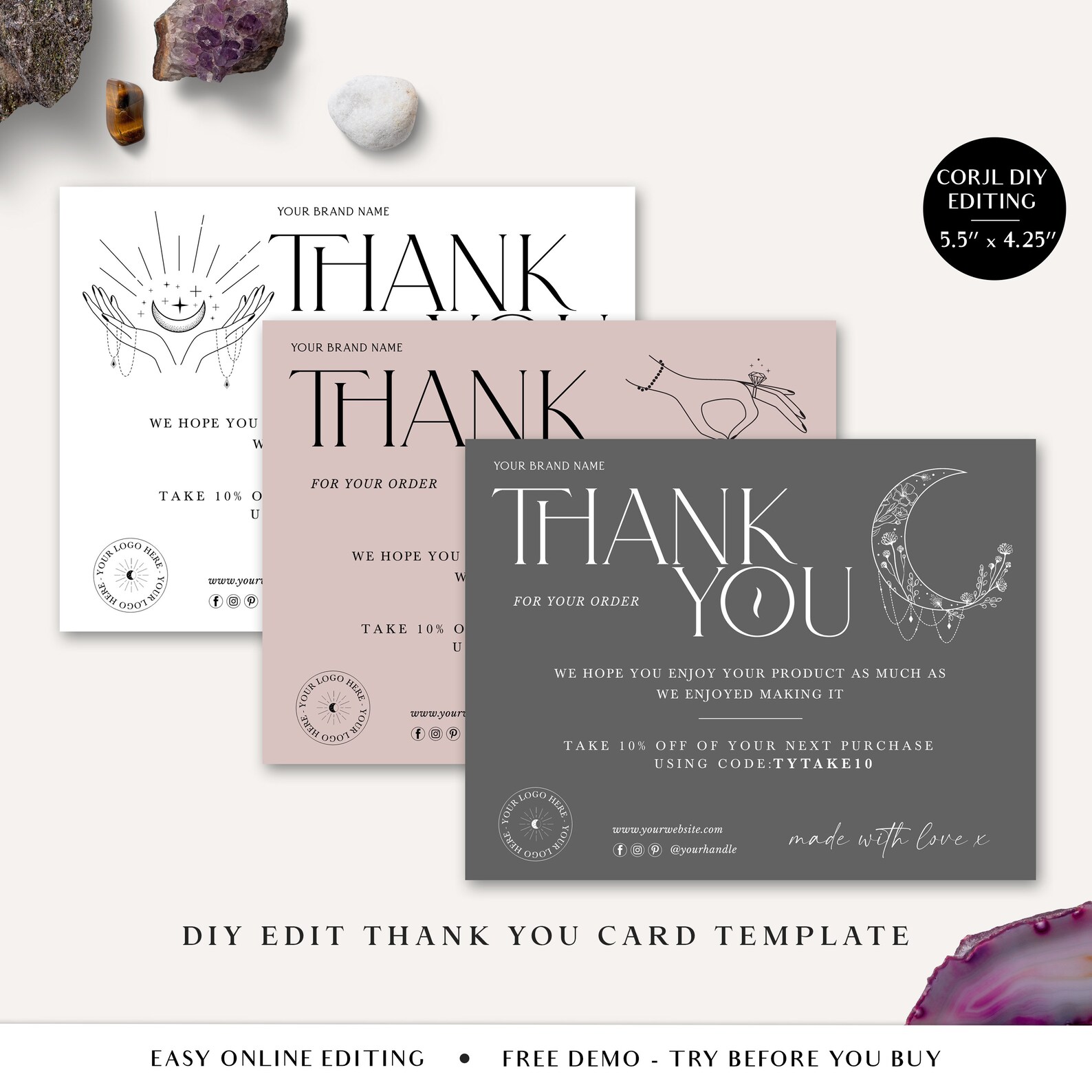 Editable Thank You Card Template DIY Edit Thank You for Your - Etsy