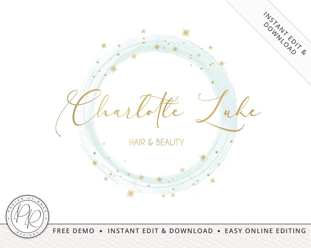 Editable Turquoise and Gold Watercolor Watermark Premade Logo | Instant ...