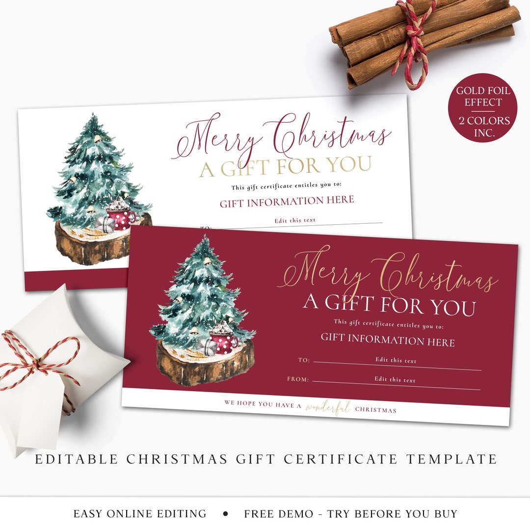 Christmas Gift Certificate Editable Template, Instant Download Festive Xmas Gift Voucher ...