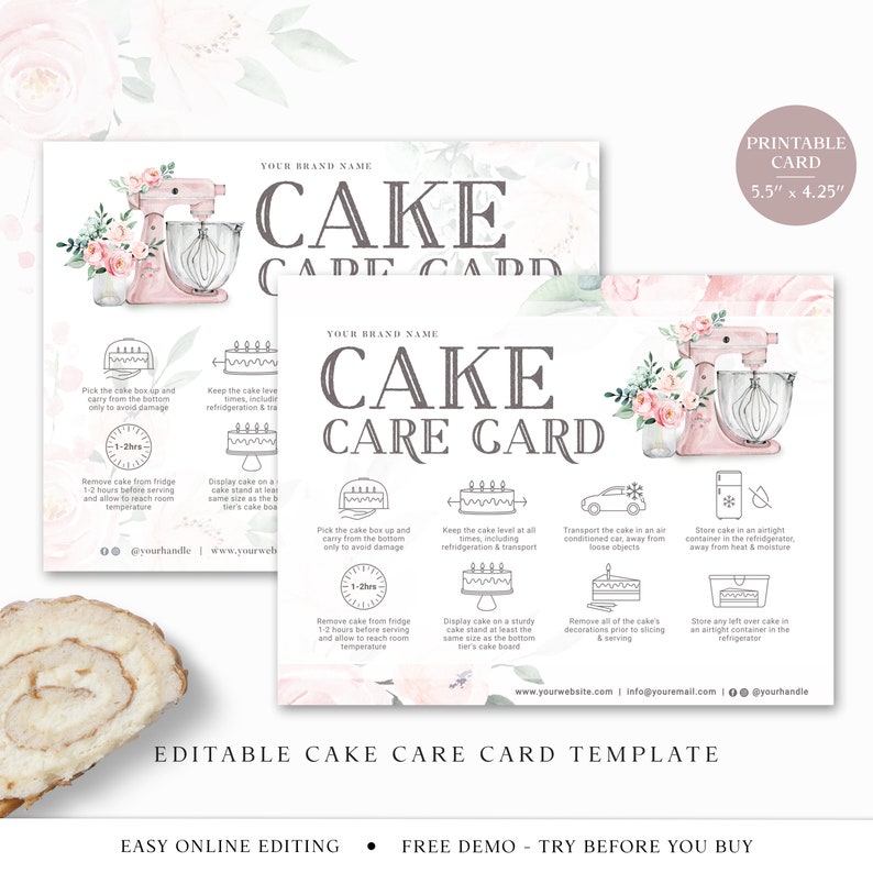 Editable Cake Care Card Printable Cake Care Template Pink - Etsy UK