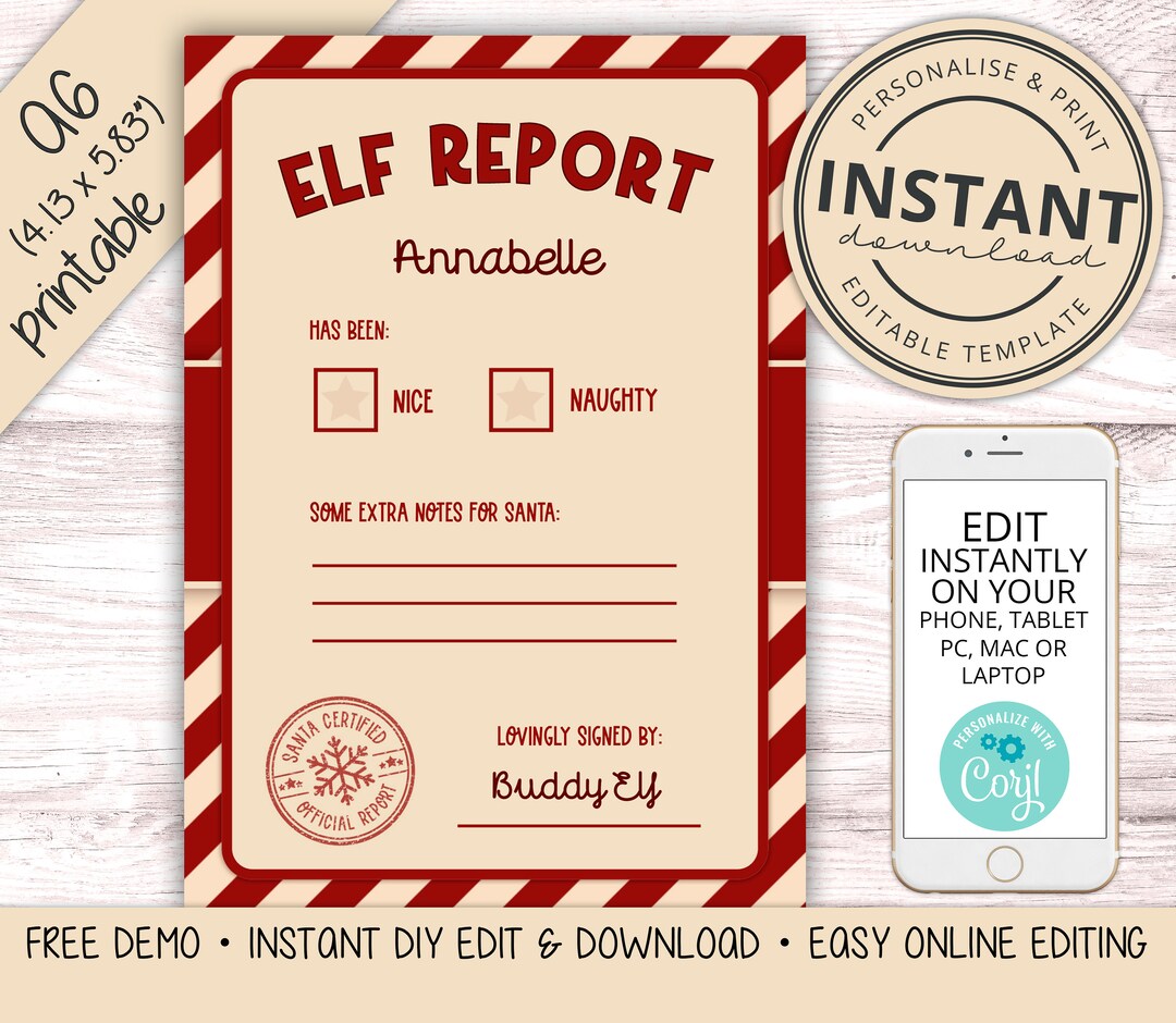 Elf Report Slip Editable Template, A6 Instant Download DIY Edit Elves ...
