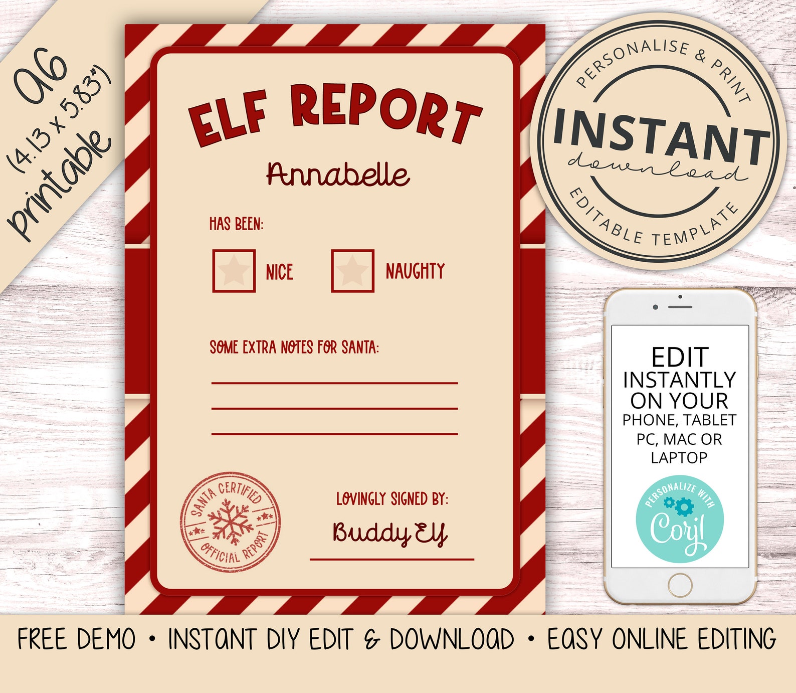 Elf Report Slip Editable Template A6 Instant Download DIY - Etsy