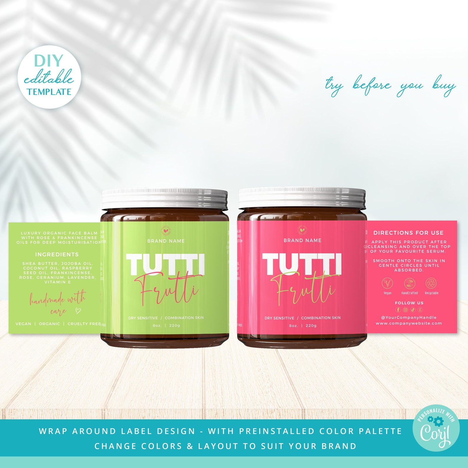 Editable Jar Label Template 4 Sizes Personalised Neon Wrap | Etsy UK