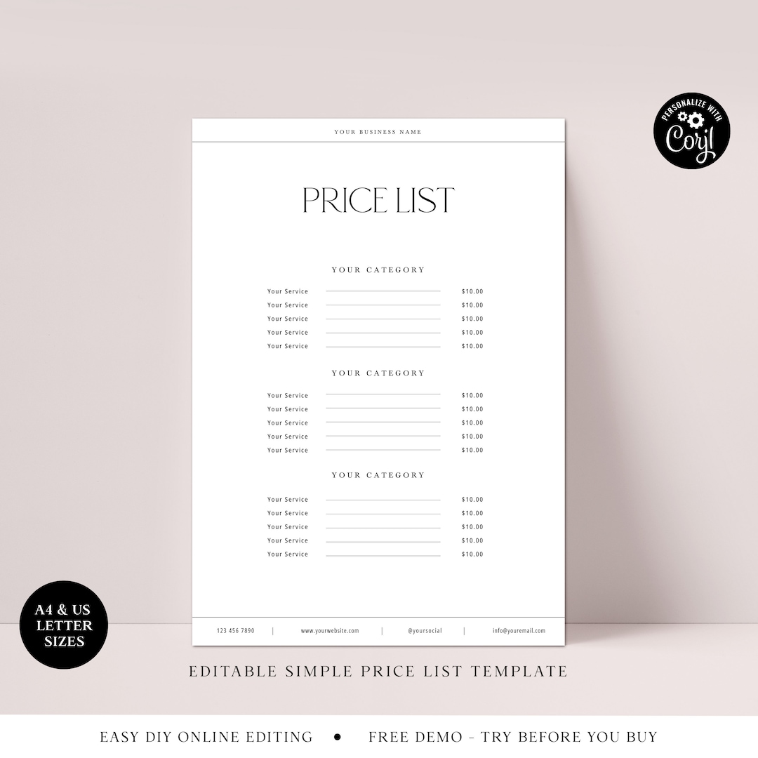 Free Price List Template Price List Template 9+ Free Word, Excel,