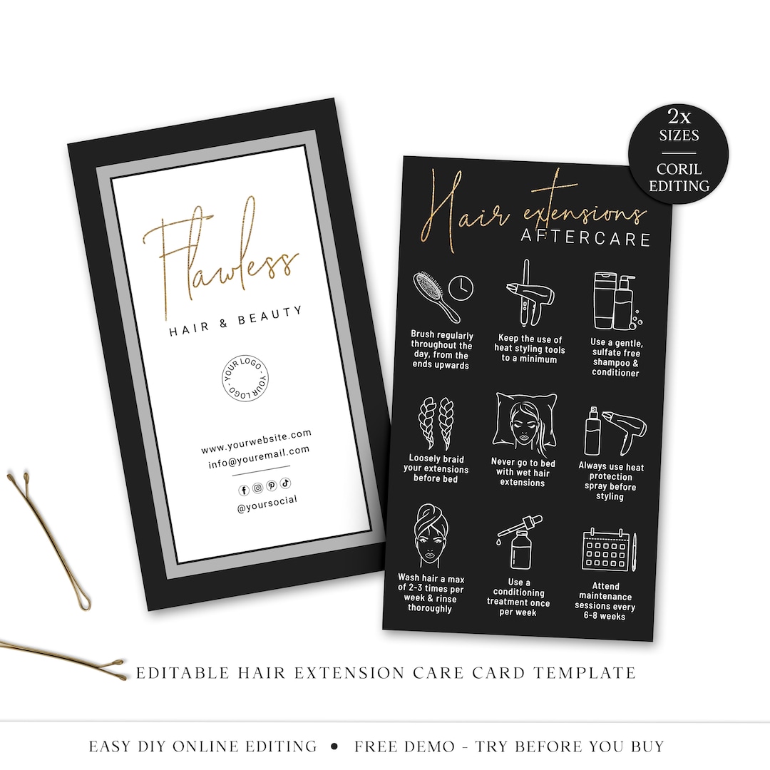 Hair Extension Aftercare Editable Template, (2 Sizes) Hair Extension ...