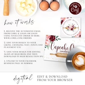 Editable Bakery Facebook Cover Template, DIY Edit Watercolor Floral ...