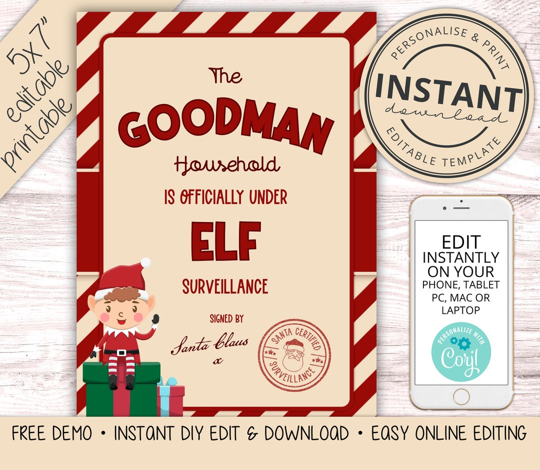 Elf Surveillance Letter Editable Template, Instant DIY Edit Elf Arrival ...