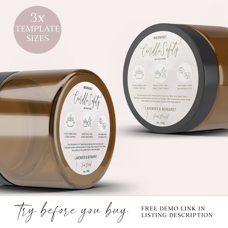 Editable Candle Warning Label Template 3 SIZES DIY Candle - Etsy
