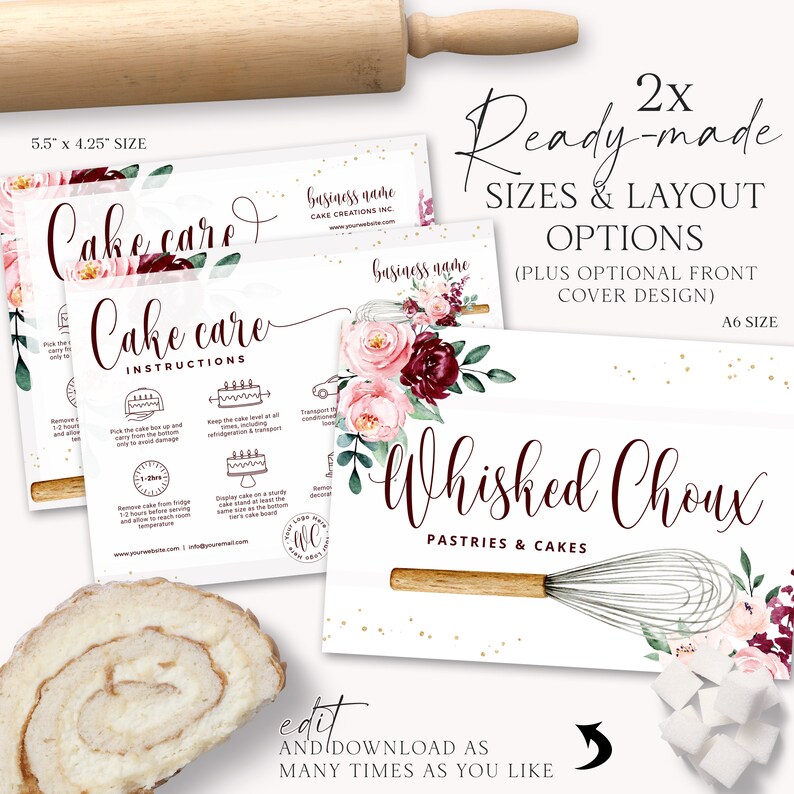 Editable Cake Care Card Printable Cake Care Template - Etsy UK